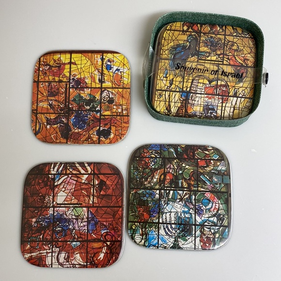 Dining | 6 Vintage Marc Chagall Stained Glass Windows Coasters Souvenir ...